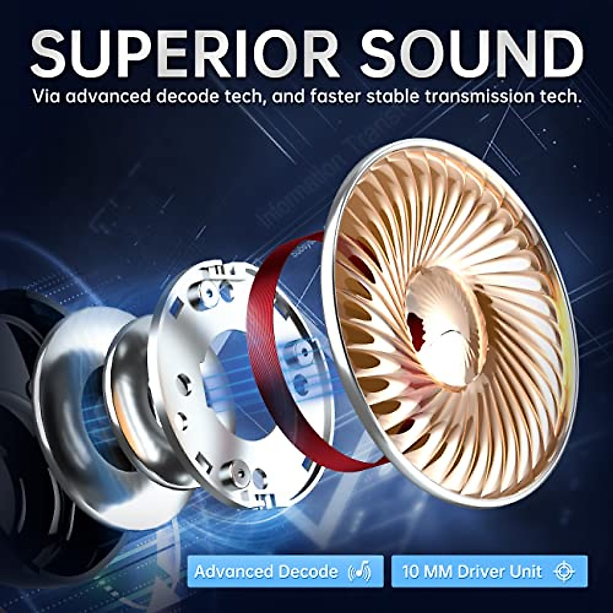 Active Noise Cancelling Wireless Earbuds Picun v5.0 Bluetooth Headphones Touch Control Premium Hifi Stereo in-Ear Wireless Headphones with HD Mic, IPX5 Waterproof, Mono/Twin Mode for Sport Workout Gym