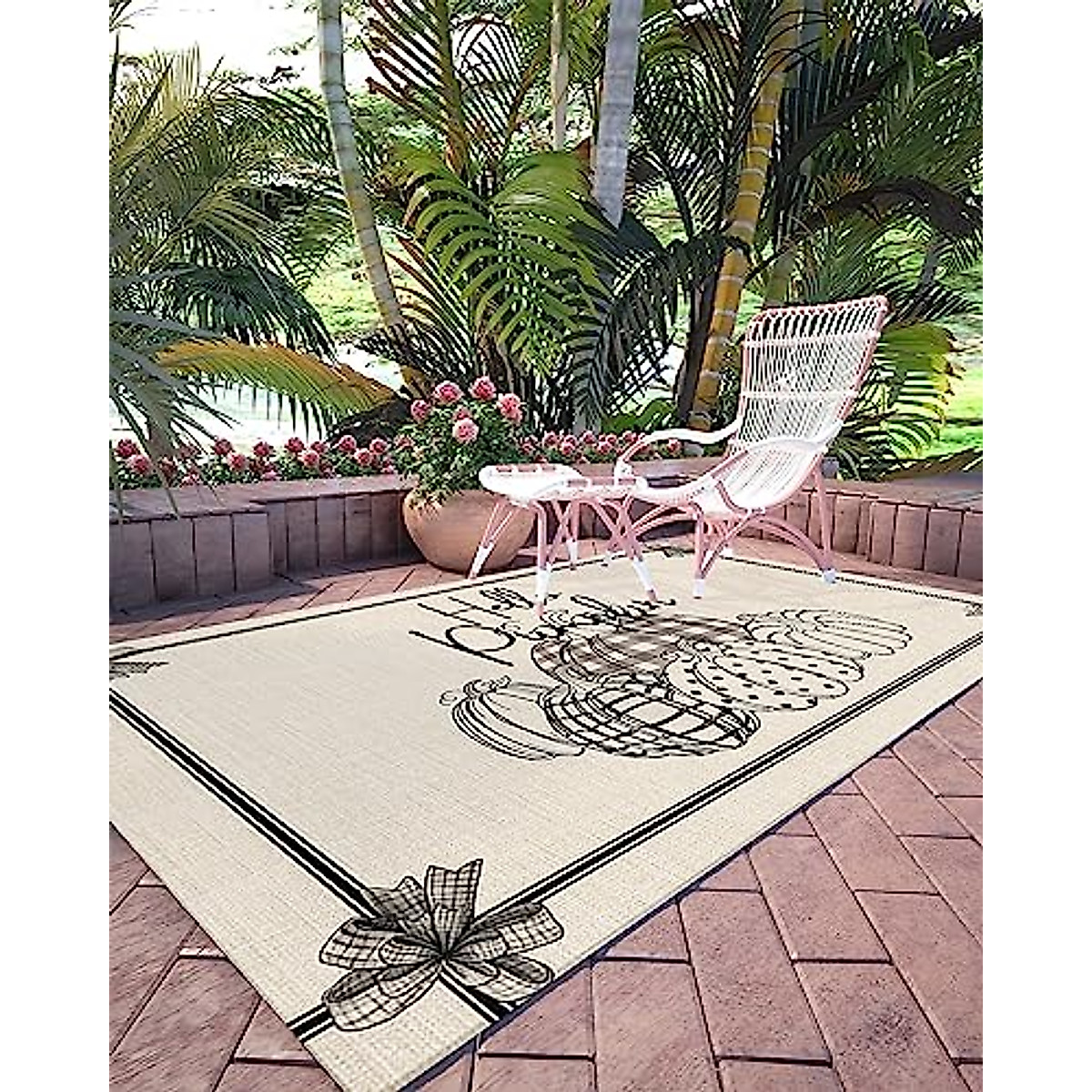 Thanksgiving Fall Large Rectangular Area Rugs 5' x 7' Living Room, Boho Polka Dot Pumpkin Black Gingham Durable Non Slip Rug Carpet Floor Mat for Bedroom Bedside Outdoor