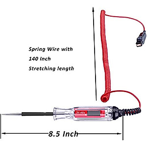 Large Size Heavy Duty 3-48V Digital LCD Circuit Tester with 140 Inch Extended Spring Wire,Car Truck Low Voltage & Light Tester with Stainless Probe