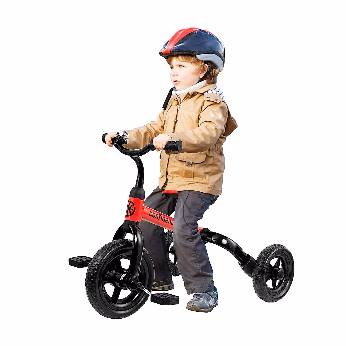 Ancaixin 3 in 1 Toddler Tricycles for 2-5 Years Old Boys and Girls with Detachable Pedal and Bell | Foldable Baby Balance Bike Riding Toys for Kids | Infant Birthday New Year Red