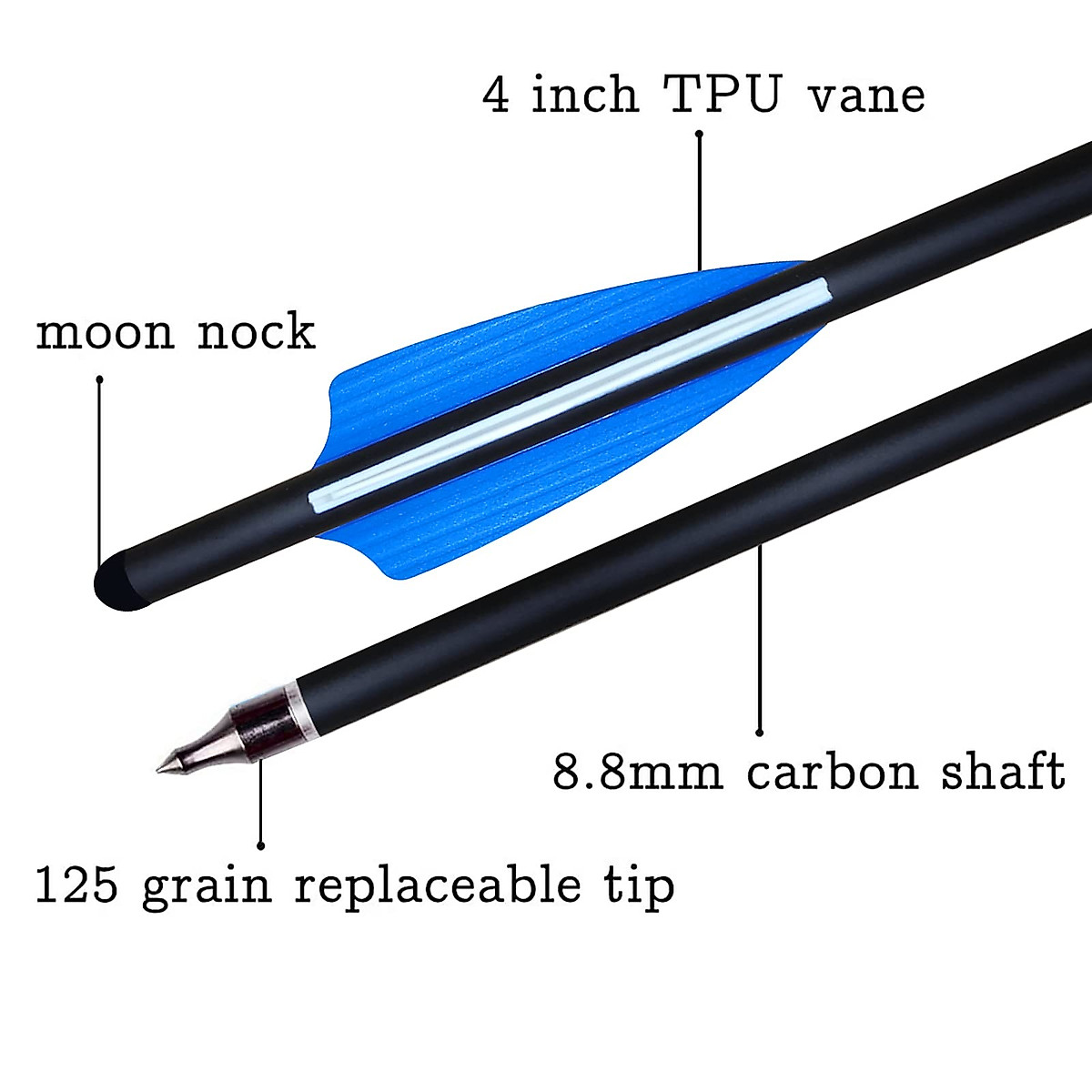 e5e10 20"/22'' Crossbow Bolts Carbon Arrows 8mm Shaft Half Moon Nocks with Replaceable Screw-in Broadhead for Crossbow Hunting Target Practice Outdoor Gift, 12Pcs (20inch New)