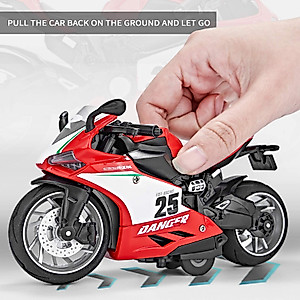 Toy Motorcycle,Pull Back Motorcycle Toy with Sounds and Lights ,1:12 Scale Motorcycle Model Toy for Kids, Pull Back Vehicle for Age 3+ Year Old Birthday Christmas Party Supplies (Red)
