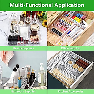 POGEAIR 25Pcs Clear Drawer Organizer Set with Non-Slip Silicone Pads,4 Sizes Plastic Kitchen Drawer Organizers,Storage Bins for Bedroom Dresser,Bathroom,Office,Jewelry,Desk