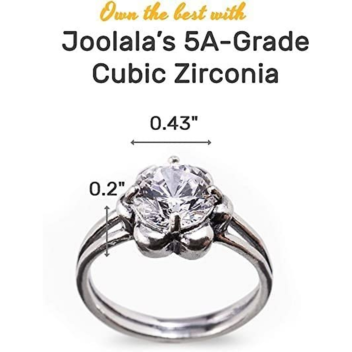 Joolala Cubic Zirconia Flower Sterling Silver Women's Ring - 925 Silver Ring for Woman - Round Faceted CZ Cut, Prongs Setting, Anniversary Engagement Ring (8)