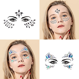 Face Gems, 6 Sheets Mermaid Face Jewels for Makeup Rave Festival Halloween Stick on Face Body Self Adhesive Rhinestone Gemstones Stickers