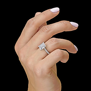 Beverly Hills Jewelers 2 Carat Emerald Cut Moissanite Engagement Ring for Women - 1/4 Carat Natural Diamond - 14k White Gold (G-H/VS, SI, cttw, DEW) Anniversary Promise Ring Size 5.5 Made in USA