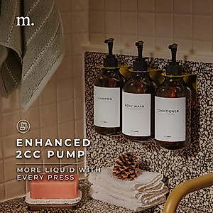 MaisoNovo Shampoo and Conditioner Dispenser with Wall Mounts - 3 Amber Plastic Bottles Black Pump - 4 Mixed Pack Foaming Hand Soap Refill Tablets