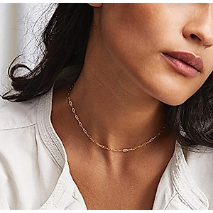 Lcherry Dainty Paperclip Choker Necklace 14K Gold Plated Paper Clip Chain Necklace for Women