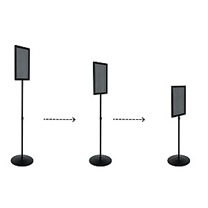 11x17 Sign Stand with Height-Adjustable Post, Top-Loading Sign Frame Includes PVC Backer and 2 Non-Glare Lenses for Double-Sided Presentations, Aluminum (Black)