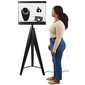 Displays2go 24" Glass Display Case w/ Pull-Out Door, 8 LED Lights, Tripod Legs - Black (DCTRIPLED)