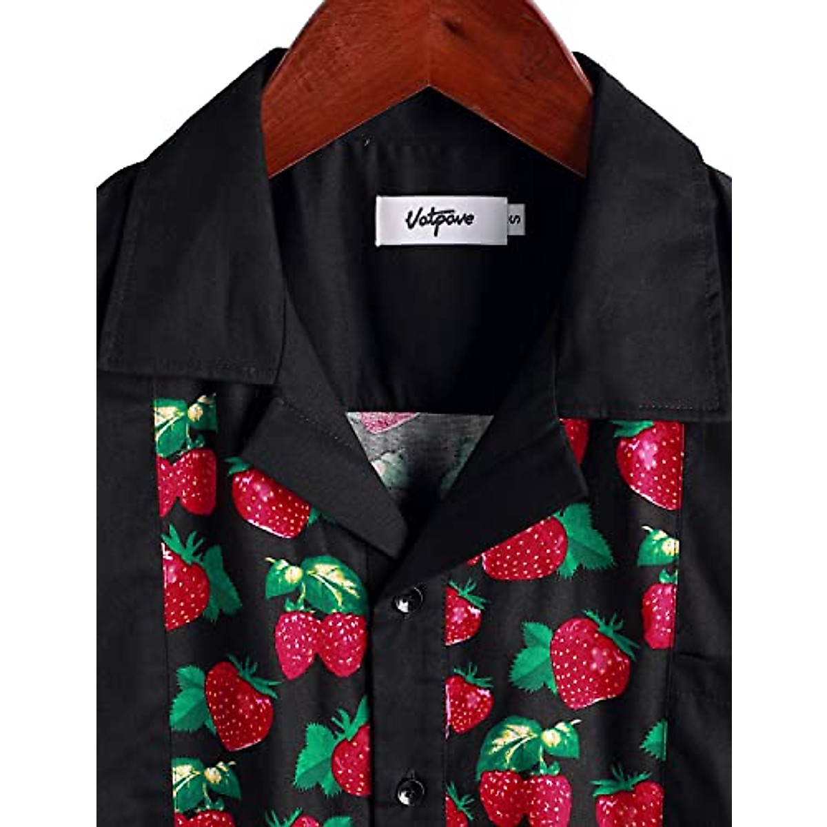 VATPAVE Mens Hawaiian Boling Shirt Casual Button Down Short Sleeve Summer Shirts X-Large Black Strawberry Aloha Shirt