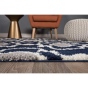 Rugshop Cozy Moroccan Trellis Indoor Shag Area Rug 6' 6" x 9' Navy