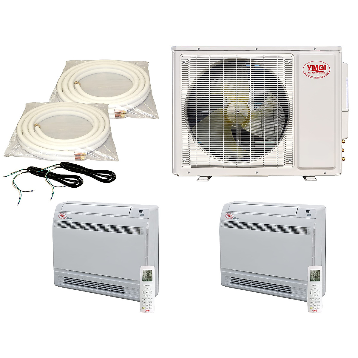 YMGI Mini Split Air Conditioner Heat Pump Dual Zone 36000 Btu Mini Split - 21 SEER 220V 2 x 18k Btu Console Indoor units