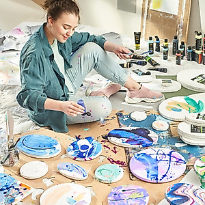 ARTEZA Round Stretched Canvas, 6 Inch Diameter, Pack of 12, Blank White Canvas Boards for Acrylic, Oil and Gouache Painting