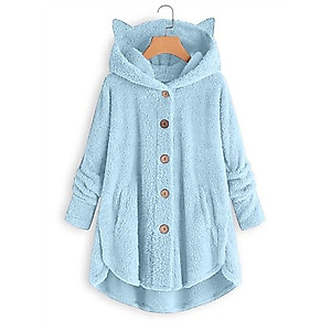 JDHUFEI Womens Hoodies Casual Winter Sweaters Loose Fit Oversized Sweatshirts Cute Cat Ear Hooded Pullover Fall Plush Coat