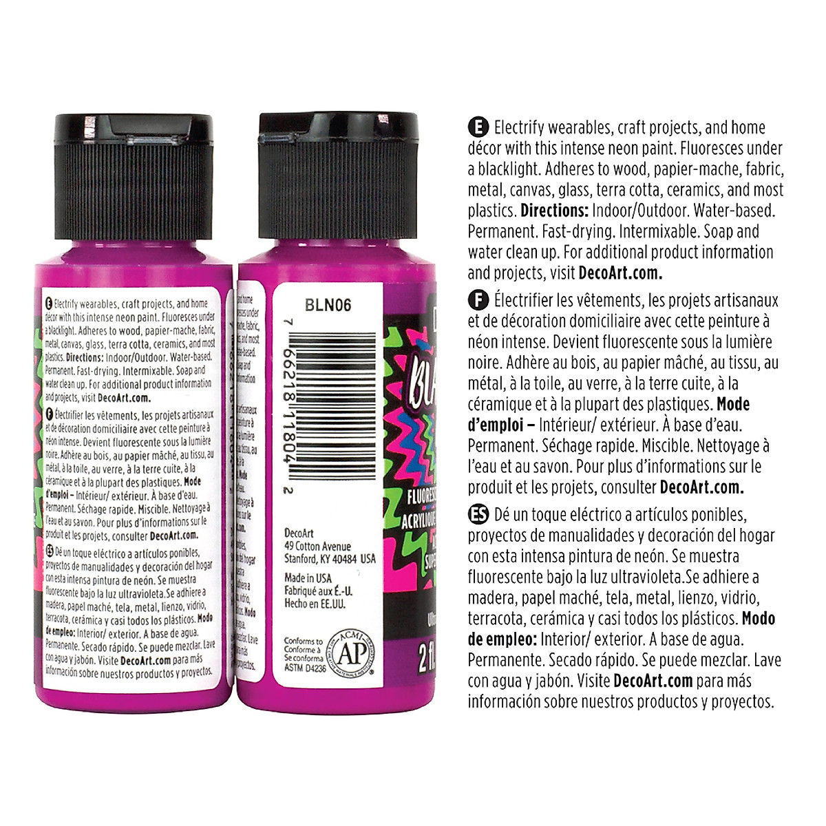 DecoArt Americana Black Light Neon Acrylic Paint Pack 6/Pkg