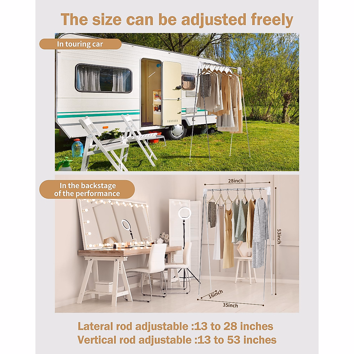 URZCT Travel Garment Rack,Portable and Foldable，Folding Clothes Rack for Dance,Travel,Camping, Drying,RV, Indoor,Outdoor.A Collapsible Mini Clothing Rack.