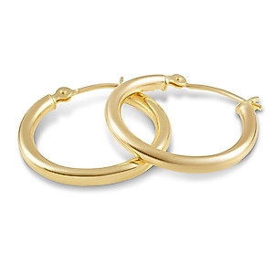 14K Yellow Gold Hinged 2mm Huggie Hoop Earrings, 10mm Diameter Polished Finish