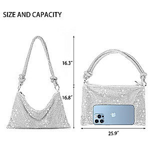 Silver Purse Rhinestone Purse Sparkly Evening bag Silver Clutch Purses for Women Evening, Hobo Bag Glitter Purse for Party Club Wedding (Silver)