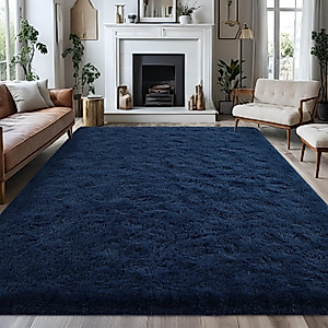 FALARK Super Soft Area Rugs for Bedroom Living Room, 5x7 ft Navy Blue Fluffy Rug Carpets for Girls Kids Room, Shaggy Fuzzy Indoor Modern Plush Rugs for Nursery Dorm Home Decor, Navy Blue