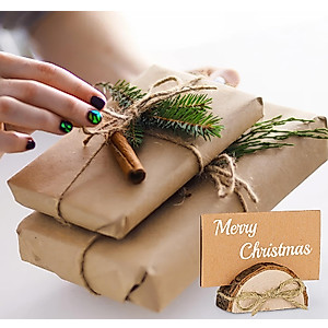 20 Premium Wood Place Card Holders, Rustic Mini Table Number Holders with 20 Kraft Table Place Cards and 50 m Natural Jute Rope, Table Sign Stand, Name Card Photo Picture Holders for Wedding Party