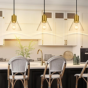 LMS 1-Light Gold Glass Pendant Light, Modern Kitchen Pendant Hanging Light with Clear Glass Shade in Gold Finish, LMS-103