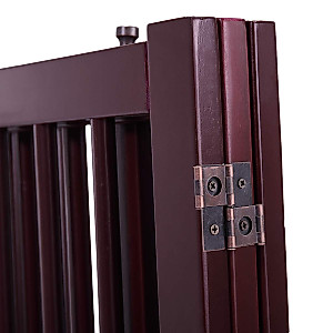 Pet Gate Wooden Dog Gate for Doorways, Stairs or House – Freestanding, Folding, Accordion Style, Wooden Indoor Dog Fence (24inch Height, Coffee Brown)