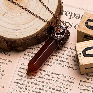 Bivei Crystal Necklace Men Women Red Agate Chakra Crystals and Healing Stones Necklaces Retro Antique Brass Hexagonal Prism Gemstone Quartz Rock Pendant Witch Vampires Jewelry Gift (Red Agate)