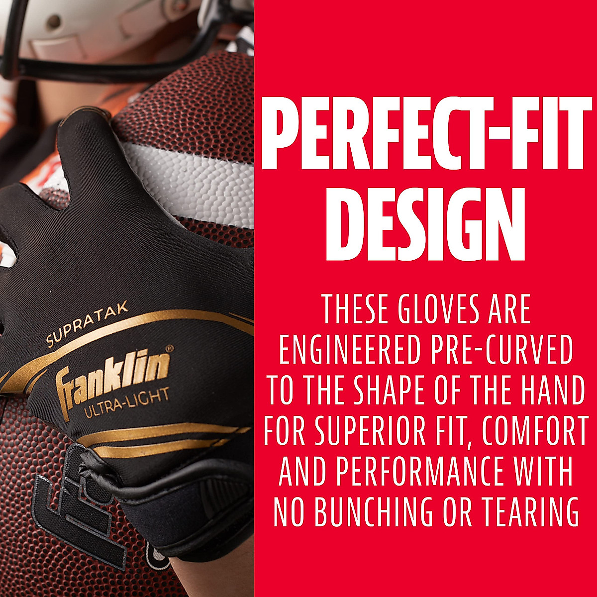 Franklin Sports Supratak Football Receiver Gloves - Black/Gold - Youth Small
