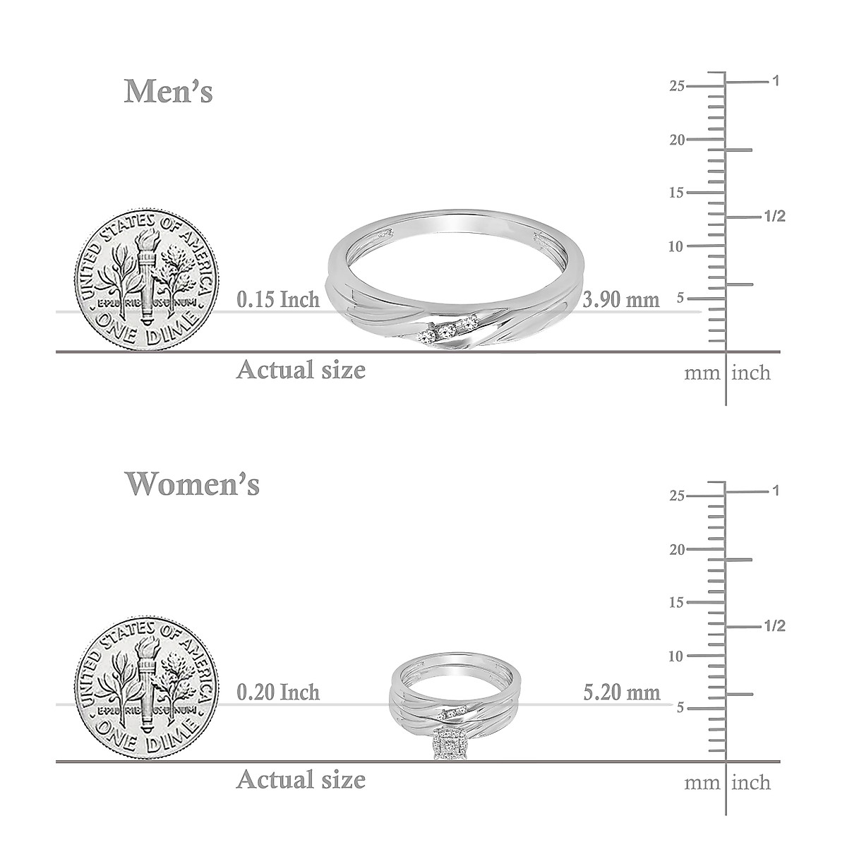 Dazzlingrock Collection 0.15 ctw Round White Diamond Halo Style Trio Ring Set in 925 Sterling Silver, Women Size 7 & Men Size 10
