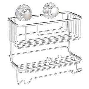 iDesign Metro Rustproof Aluminum Turn-N-Lock Suction, Bathroom Shower Combo Basket for Shampoo, Conditioner, Soap - 2 Tiers, Silver