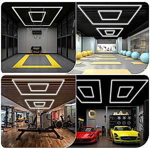 LZHOME LED Garage Light Fixture: High Brightness 39000LM LED Garage Ceiling Lights, Updated 46 inch Large Size Rectangle Light for Garage Shop Workshop Gym Car Detailing