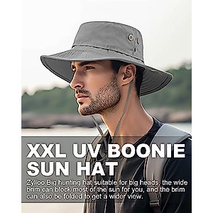 Zylioo 2XL Oversized Summer Boonie Hats,Adjustable Fishing Sun Hat for Big Heads,Large Lightweight Cooling Hat Dark Gray