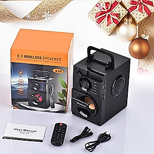 Bluetooth Speaker, Portable Bluetooth Speakers with Subwoofer Wireless Stereo Sound Rich Bass Speakers Outdoor Party Speaker Support Remote Control FM Radio LED Lights for Home, Travel, Camping