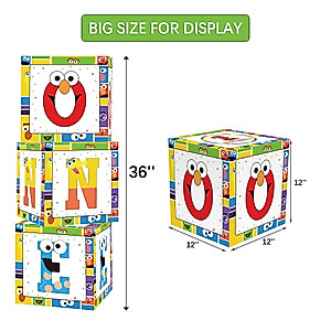 Altkeyui Sesame Friends Street First Birthday Balloon Boxes Decorations, 3 Pcs One Balloon Box 1st Birthday Backdrop Block For Sesame Theme 1st Birthday Party Supplies | One Year Old Birthday