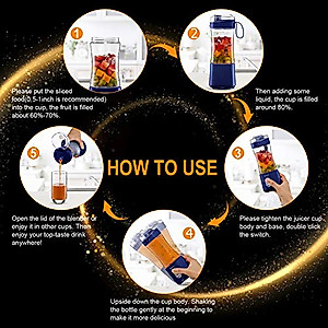 Portable Blender, Vaeqozva USB Rechargeable Smoothie on the Go Blender Cup with Straws, Protein Shakes Fruit Mini Mixer for Home, Sport, Office, Camping - Navy Blue