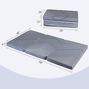 Folding Mattress, Tri-fold Memory Foam 3 Inch Mattress Topper with Washable Cover Foldable Mattress for Travel Camping Guest Room Yoga 76 * 39 * 4 Inch