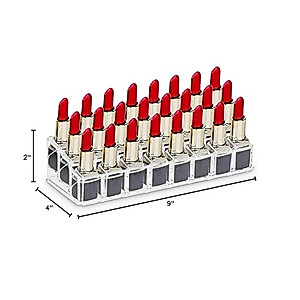 Vante Lipstick Holder - Acrylic Makeup Organizer Stand for Multipurpose Storage for Vanity- Lip Gloss Tubes, Balm, Mascara, Skincare- Clear Cosmetic Display Case with 24 Compartments