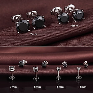 Black Stud Earrings Black Cubic Zirconia Earrings Fake Black Diamond Earrings Women Black Earrings Studs 6mm Black CZ Earrings Black Stone Earrings for Women Silver Black CZ Stud Earrings for Women