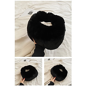 XPONNI Fuzzy Dumpling Bag, Cute Fluffy Bags, Cute Mini Handbags, Faux Fur Bag with Zipper, Soft Knotted Bag (black)