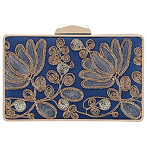 Fawzia Embroidery Wedding Clutch Evening Bags For Women-Blue