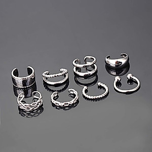 IRONBOX 9Pcs Ear Cuff Earrings for Women 14K Silver Ear Cuff Non Piercing Cartilage Clip Cuff Earrings Fake Earrings