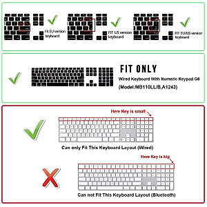 WYGCH Ultra Thin Shortcuts Extended Silicone Keyboard Protective Cover Skin for Mac Aluminum Wired Keyboard MB110LL/B (A1243) Numeric Keypad (for Logic Pro X)