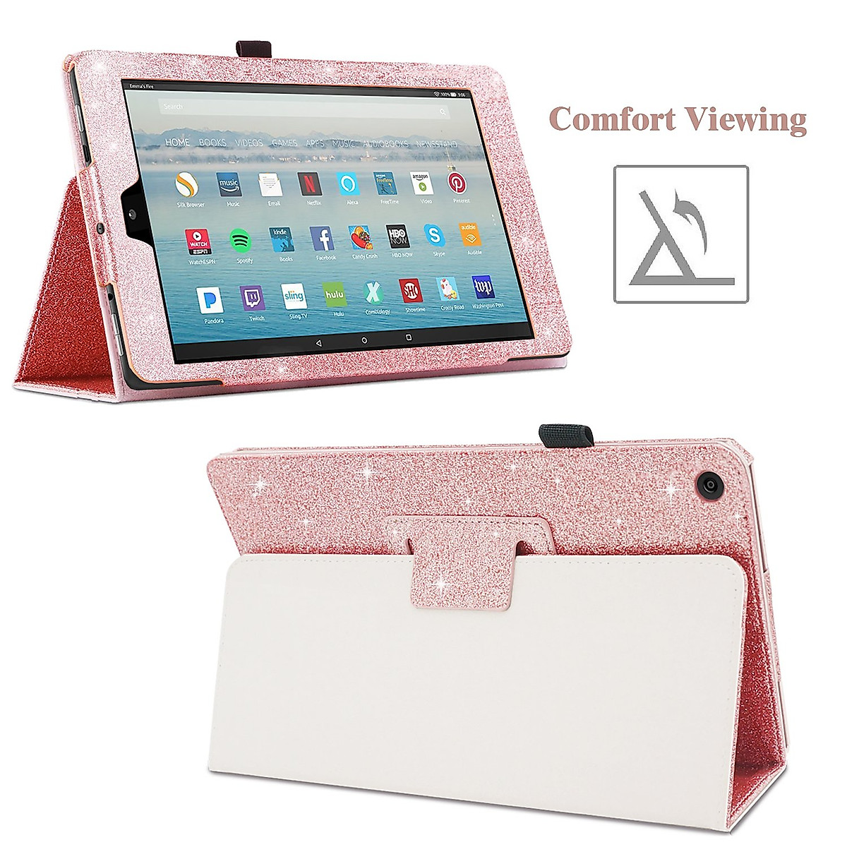 Fingic for Amazon Fire HD 10 Case 2017&2019,for Kindle Fire HD10 2017/2019 Cases,Luxury Sparkly Folio Folding Stand Cover with Holder & Auto Wake/Sleep Smart Case for Fire HD 10 inch Case,Rose Gold