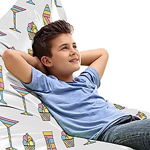 Ambesonne Colorful Lounger Chair Bag, Cocktail Drinks Alcohol Booze Ice Cream Party Vibes Wineglass Dessert Illustration, High Capacity Storage with Handle Container, Lounger Size, Multicolor