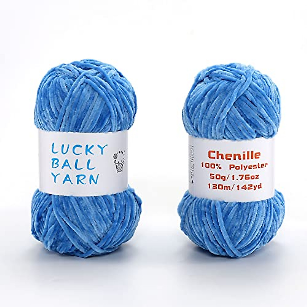 2PCS Soft Chenille Yarn Blanket Yarn,Velvet Yarn for Knitting,Fancy Yarn for Crochet,Crochet Yarn for Sweater/Hat/Blankets/DIY Craft(Blue)