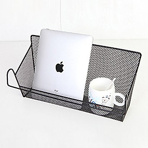 Haoun Bedside Hanging Storage Basket Office Desk Dormitory Iron Mesh Origanizer Caddy for Book Phone Magazine Holder-Black