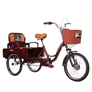 20 Inch Upgraded Tricycle for Adults, 3 Wheel Bikes Beach Cruiser Bicycle with Shopping Basket and Trunk, Oversized Comfort Bike Seat, (Color : Red)