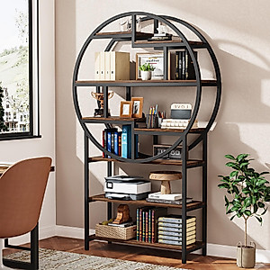 Tribesigns 8-Tier Bookshelf, 75 Inch Tall Industrial Freestanding Bookcase, Wood and Metal Display Shelves Storage Shelf for Living Room, Home Office, Bedroom (Rustic Brown)