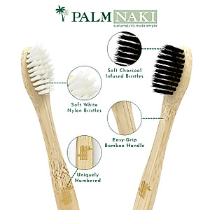 Palm Naki Bamboo Toothbrushes (10 Pack) - Eco Friendly, Biodegradable Toothbrushes, Soft Bristle Toothbrush, BPA Free